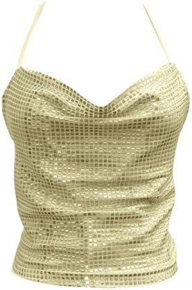 Generic D&eacute;bardeur court &eacute;l&eacute;gant &agrave; paillettes m&eacute;talliques avec col oscillant, jaune, Taille unique