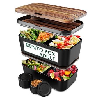 Umami Bento Lunch Box, Couverts & 2 Pots &agrave; Sauce Inclus, Bo&icirc;te Bento, Lunchbox Micro-Ondable, Bo&icirc;te &agrave; Lunch Adulte Encastrable, Bo&icirc;te Repas 4 Compartiments,