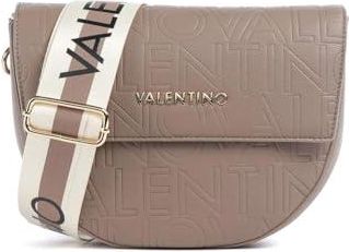 Valentino Bolso Bandolera de Piel con Logo en Relieve, Taupe, Correa Ajustable con Logotipo, Cierre Magn&eacute;tico