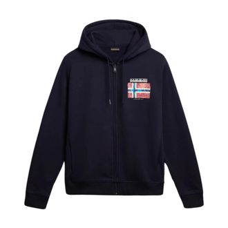 Napapijri Blaue Baumwollkapuzenjacke mit durchgehendem Rei&szlig;verschluss - - Sweatshirts & Hoodies - Herren - Blau - S