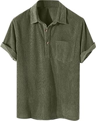 Generic Polo pour homme en velours côtelé texturé avec poche - T-shirt de golf à manches courtes - Coupe ajustée - Col à revers, vert militaire, XL