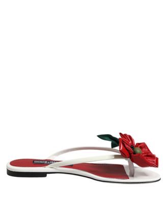 Dolce & Gabbana Rote Wei&szlig;e KEIRA Blumen Leder Sandalen Schuhe