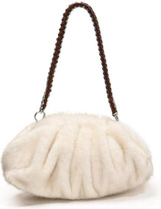 Generic Retro Elegance Sac &agrave; main en peluche douce pliss&eacute;e fausse fourrure de vison femme automne hiver cha&icirc;ne aisselle sac &agrave; bandouli&egrave;re, beige, 31.0*15.0*3.