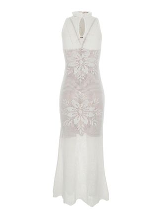 Twinset Womens Long Sleeveless Crew Neck Dress White Viscose