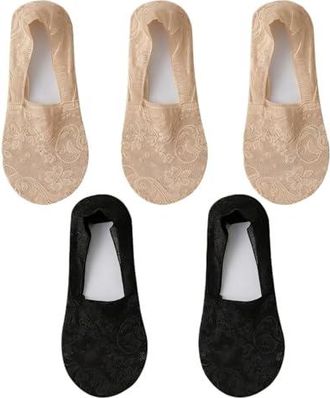 Generico 5 paires de chaussettes de bateau invisibles en dentelle, chaussettes d&eacute;t&eacute; fines et respirantes pour femmes, 3skin 2black, Taille Unique
