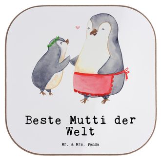 Mr. & Mrs. Panda Untersetzer Glas Pinguin Beste Mutti der Welt - Geschenk, Danke, Getr&auml;nkeuntersetzer, Tochter, f&uuml;r Gl&auml;ser, Mama, Dankesch&ouml;n, gl&auml;seruntersetzer, Mutter