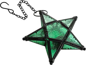 Aboofan F&uuml;nfzackigen Stern Form Glas Eisen Kerzenst&auml;nder H&auml;ngend Tee Licht Halter F&uuml;r Innen Und Au&szlig;en Dekoration Im Vintage Stil Mit Farbglas Und Metallrahmen