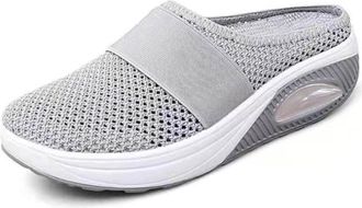 Onsoyours Clogs Weiche Hausschuhe Damen Pantoletten Mesh Sabot Mit Orthop&auml;disch Luftkissen Atmungsaktiv Plateau Freizeit Sandalen Slipper A Grau 36 EU