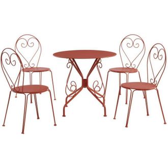 Vente-Unique Salle &agrave; manger de jardin en m&eacute;tal fa&ccedil;on fer forg&eacute; : une table et 4 chaises empilables - Terracotta - GUERMANTES de MYLIA