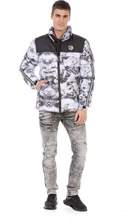 Cipo & Baxx Herren Mantel CM183 Grau - Stylische Winterjacke im modernen Design mit warmem Innenfutter, abnehmbarer Kapuze und funktionalen Details f&uuml;r kalte Tage