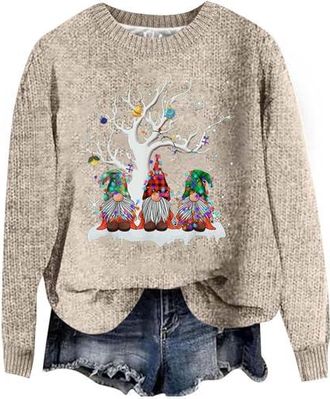 Generic Pull Femme de Noel,Chemisier pour Femme imprimé Joyeux Noël, col Rond, Sweat-Shirt à col Rond, Haut Confortable à Manches Longues, Chemise dentraîneme