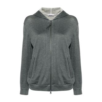 Brunello Cucinelli Grauer Pullover mit Monili Ketten-Detail - - Sweatshirts & Hoodies - Damen - Grau - XS