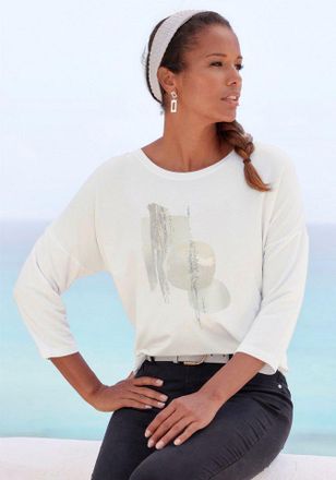 Lascana 3/4-Arm-Shirt mit schimmerndem Folienprint aus hochwertiger French Terry-Qualit&auml;t aus Viskose