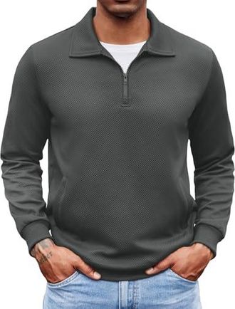 Coofandy Polo Homme Manches Longues en Maille avec Fermeture &Eacute;clair Coupe Ajust&eacute;e Pull de Golf Zip Vert Moyen M