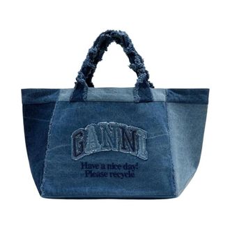 Ganni Sac cabas en denim avec logo brod&eacute; - Femme - Sacs - Bleu - Taille: ONE Size