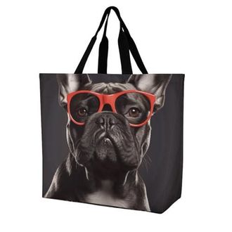 Generic Bouledogue Fran&ccedil;ais Sac &Agrave; Bandouli&egrave;re D&eacute;contract&eacute; Sacs De Courses R&eacute;utilisable Sac A Main Femmes Pour Plage Universit&eacute; Gym