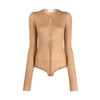 Sportmax Gerippter Button-Up Body - - Tops - Damen - Beige - M
