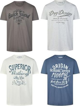 Riverso Riverso RIVLeon Lot de 4 t-shirts &agrave; col rond pour homme T-shirt imprim&eacute; &agrave; manches courtes 100% coton Coupe normale Vert Bleu Blanc Gris Rouge Orange S