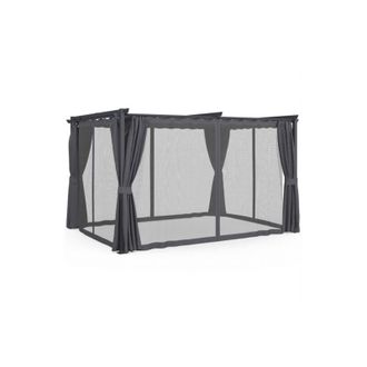 IDMarket Pergola &eacute;dition int&eacute;grale moustiquaire toit r&eacute;tractable 3x4M et 4 rideaux gris