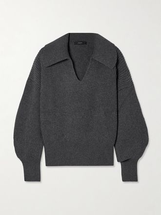 Joseph Pull Fa&ccedil;on Polo En Laine, Soie Et Cachemire M&eacute;lang&eacute;s C&ocirc;tel&eacute;s - Gris