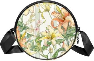 Generic Sac &agrave; bandouli&egrave;re rond pour femme, petit sac &agrave; bandouli&egrave;re Lilies avec fermeture &eacute;clair et bretelles r&eacute;glables Style d&eacute;contract&eacute;