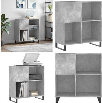 vidaXL Plattenschrank Betongrau 84,5x38x89 cm Holzwerkstoff - Plattenspeicher - Vinylregal - Plattenschr&auml;nkchen - Wohnzimmerm&ouml;bel - Industrielles Design