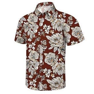 Generic Chemise hawa&iuml;enne &agrave; manches courtes pour homme - Sans plis - Boutonn&eacute;e - &Eacute;vacuation de lhumidit&eacute; - S&eacute;chage rapide - Imprim&eacute; d&eacute;contract&eacute; - Haut color&eacute; 