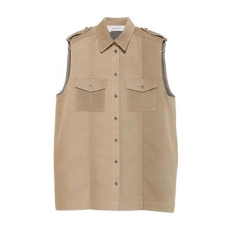 Golden Goose Beiger &auml;rmelloser Kragenmantel - - Jackets - Damen - Gr&uuml;n - S