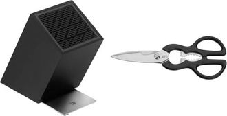 WMF Messerblock unbestückt leer ohne Messer Flextec Cromargan Edelstahl rostfrei schwarz & Küchenschere 21 cm, Haushaltsschere mit Sägeschliff