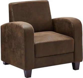 Vente-Unique Fauteuil Club en Microfibre Marron Aspect Cuir Vieilli Madie II