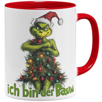 OM3 lustige Anti Weihnachten Kaffee-Tasse mit Spruch - ich bin der Baum - Keramik Becher - 325ml - Beidseitig Bedruckt - Rot