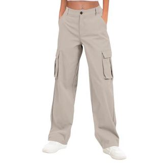 Generic Pantalon cargo &agrave; jambe large avec taille haute et dos &eacute;lastique - Pantalon de combat extensible et d&eacute;contract&eacute; avec plusieurs poches - Pantalon d&eacute;cont