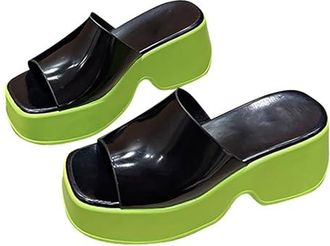 Generic Mules pour femme avec talon - En cuir synth&eacute;tique - Talons hauts - Sandales compens&eacute;es - Sandales &agrave; bout ouvert - Chaussures d&eacute;t&eacute; - Sandales d&eacute;t&eacute; - Sa