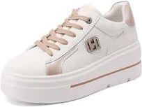 Queen Helena Sneakers Platform Baskets &agrave; lacets paillet&eacute;s Casual Femme X32-61, X34 16 Blanc et Rose, 38 EU