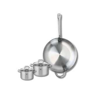 Fackelmann ELO 9698950 Batterie de cuisine 3 pi&egrave;ces, Ensemble de 1 Po&ecirc;le de cuisson 32 cm et 2 faitouts 12 et 14 cm Elo Profi Citrin, inox, induction