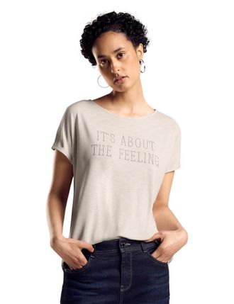 Street One Damen A321804 T-Shirt mit Schriftzug, Smooth Sand Beige, 40