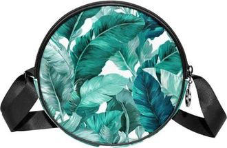Generic Sac &agrave; bandouli&egrave;re rond pour femme, motif feuille de bananier avec fermeture &eacute;clair, bretelles r&eacute;glables, sac &agrave; main rond d&eacute;contract&eacute; pour femmes et fi
