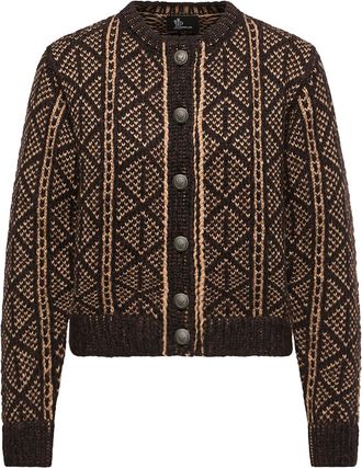 Moncler Moncler Cardigan En Alpaga Et Laine M&eacute;lang&eacute;s &Agrave; Motif Argyle En Jacquard, Femme, Marron, Taille: Xs