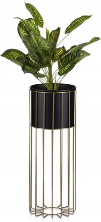 HowHomely Moderne Blumenst&auml;nder Metall 55 cm Hoch mit Schwarz Blumentopf Rund 19 cm &Oslash; auf Robuste Gold St&auml;nder - Pflanzenst&auml;nder zur Dekoration Innenr&auml;umen