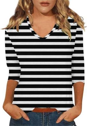 Generic T-shirt d&eacute;contract&eacute; &agrave; col en V et manches 3/4 pour femme, doux et l&eacute;ger pour un usage quotidien, le travail, le bureau, t-shirt basique essentiel avec