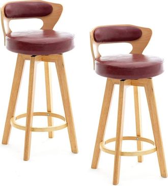 Generic Drehbarer Barhocker, 2Er-Set, Gepolsterter Sitz Aus Pu-Leder, Runder Holzstuhl f&uuml;r K&uuml;chentheke Und Bar, Einfache Montage, Weinrote Lackierung