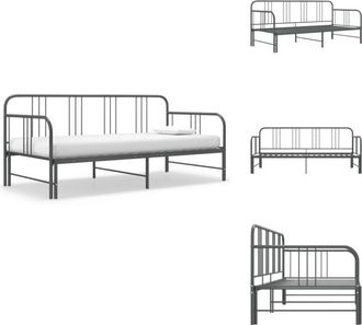 vidaXL Ausziehsofa Bettgestell Grau Metall 90x200 cm - Ausziehsofa - Schlafsofa - G&auml;stebett - Wohnzimmerm&ouml;bel - Metallbettgestell