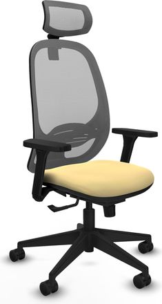 Piqueras y Crespo B&uuml;ro-Schreibstuhl mit 3D-Armen, h&ouml;henverstellbare Lendenwirbelst&uuml;tze und h&ouml;henverstellbares Kopfteil, Grau/Cremefarben