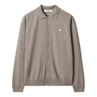 Maison Kitsun&eacute; Profile Fox Comfort Polo Cardigan - - Knitwear - Herren - Beige - L