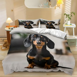 Generic Herbst Deko Bettbezug 135 x 200 cm Schwarzer und brauner Dackel-Druck Weiche Angenehme Mikrofaser Bettw&auml;sche-Sets mit Rei&szlig;verschluss Schwarz Mehrfarbi