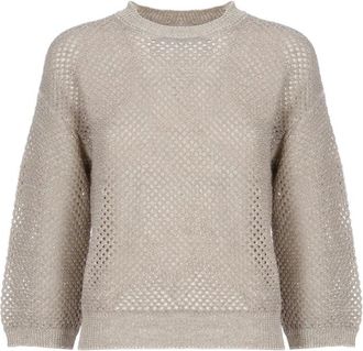 PESERICO Femme, Pulls, Beige, Taille: 38 FR Pull en maille ajour&eacute;e