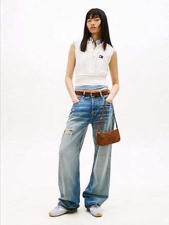 Tommy Hilfiger Jean droit d&eacute;contract&eacute; Mia effet us&eacute; taille mi-haute