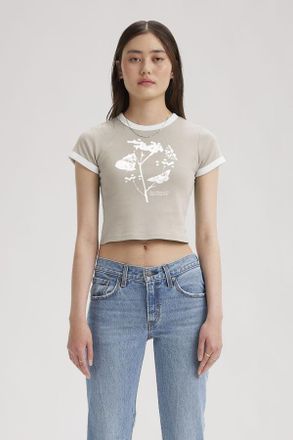Levi's T Shirt Graphique Mini Ringer - Femme - Gris / Dreamscape Chateau - M
