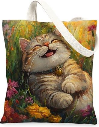 Generic Sac fourre-tout en toile avec chats persans &agrave; poils courts pour le shopping, 33 x 38,1 cm, sac d&eacute;picerie r&eacute;utilisable pour femme, animal de compagnie,