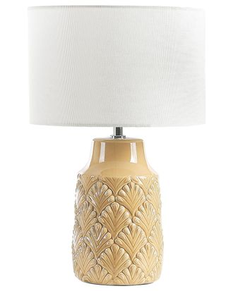 Beliani Moderne Tischlampe Keramik gl&auml;nzend Basis Textil Schirm Wohnzimmer gelb Balao